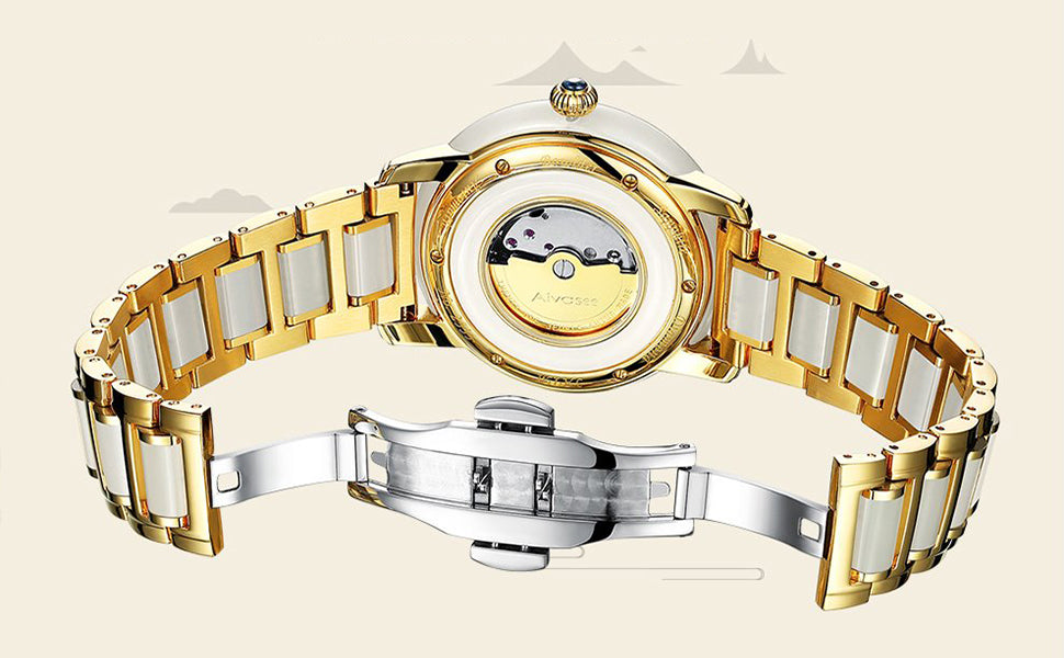 CHIYODA Luxury Automatic Jade Watch for Women, Swiss Automatic Watch w